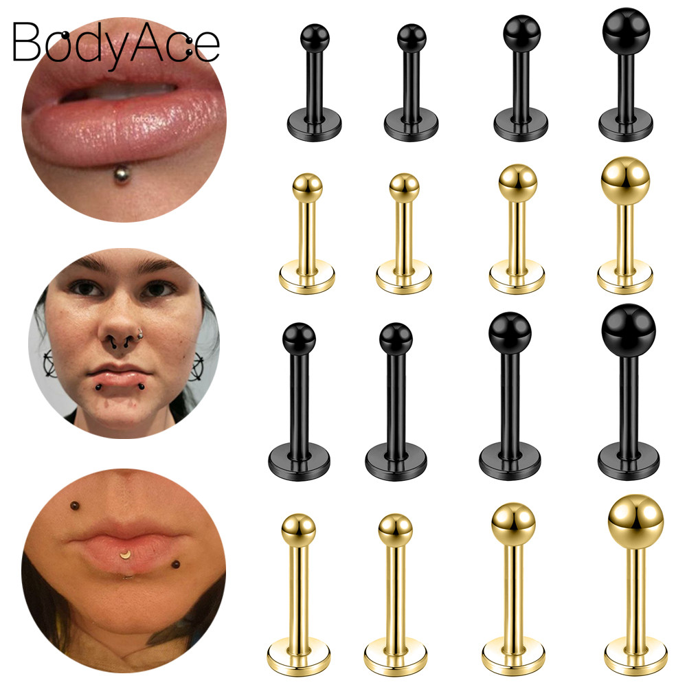 Bodyace 1 PC 16G/18G Lip Piercing Stainless Steel Labret Piercing ...
