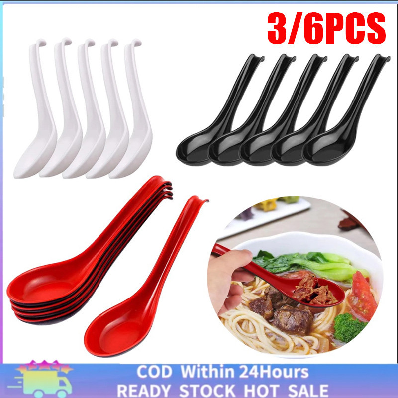 6Pcs Restaurant colorful serving spoon long handle soup spoon ramen ...
