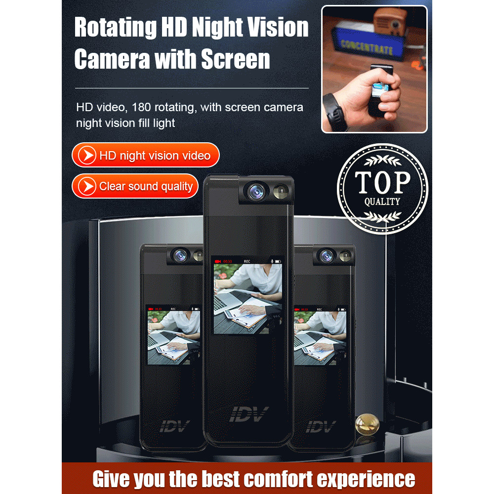 HD night vision camera with screen rotating recording video fill light ...
