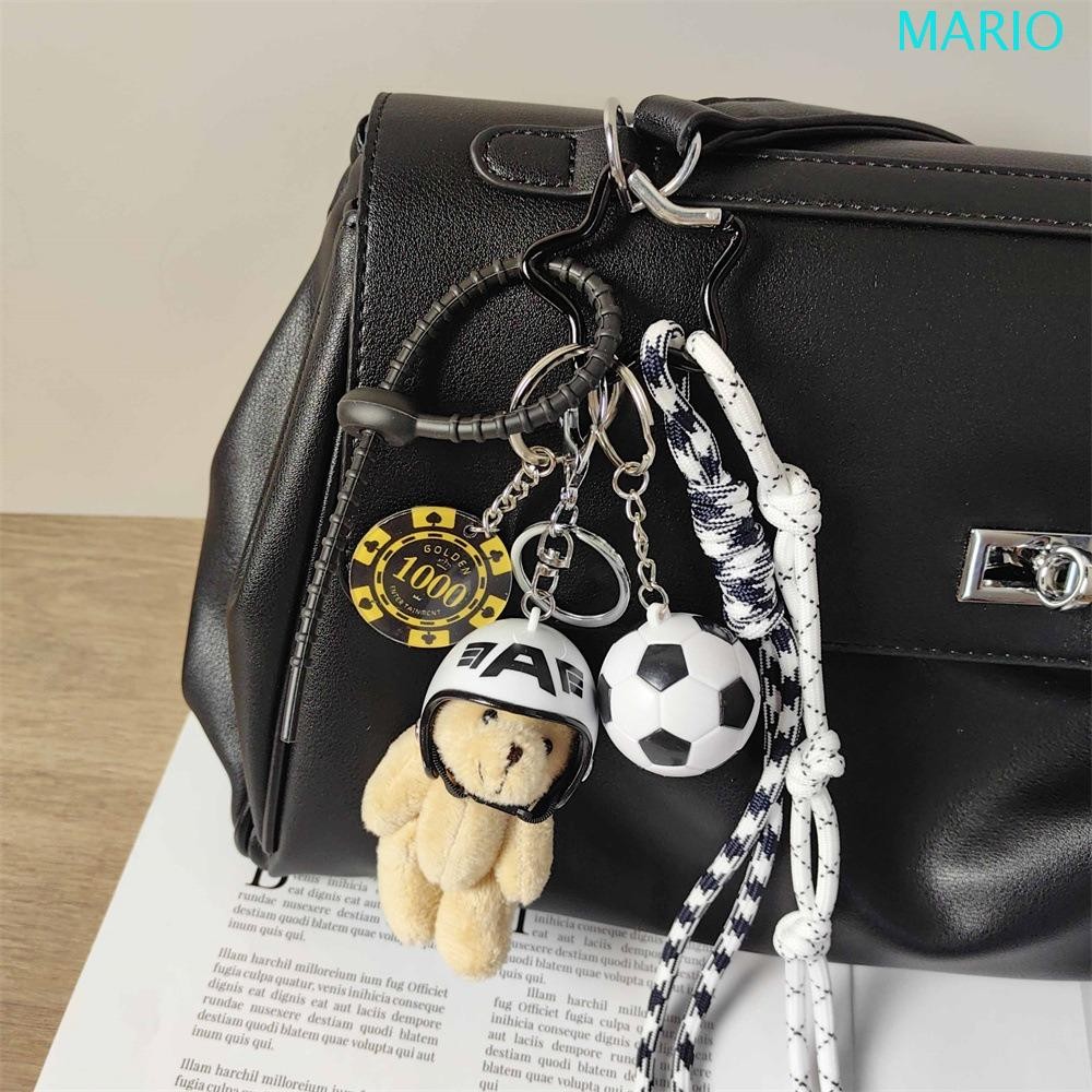 MARIO Helmet Bear Keychain, Cartoon Kawaii Baseball Braid Rope Pendant ...