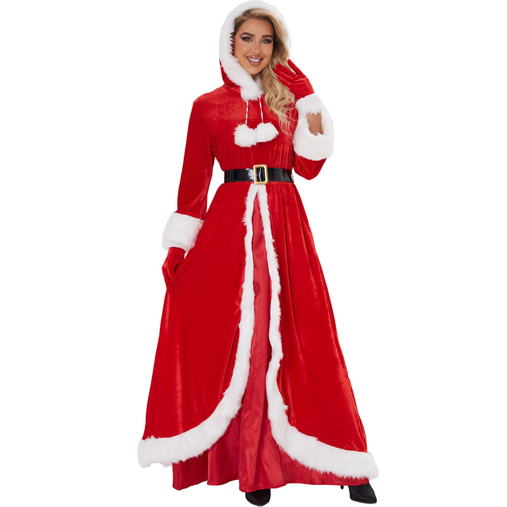 Christmas Costume Adult Women Cosplay Santa Claus Shawl Long Dress Set ...