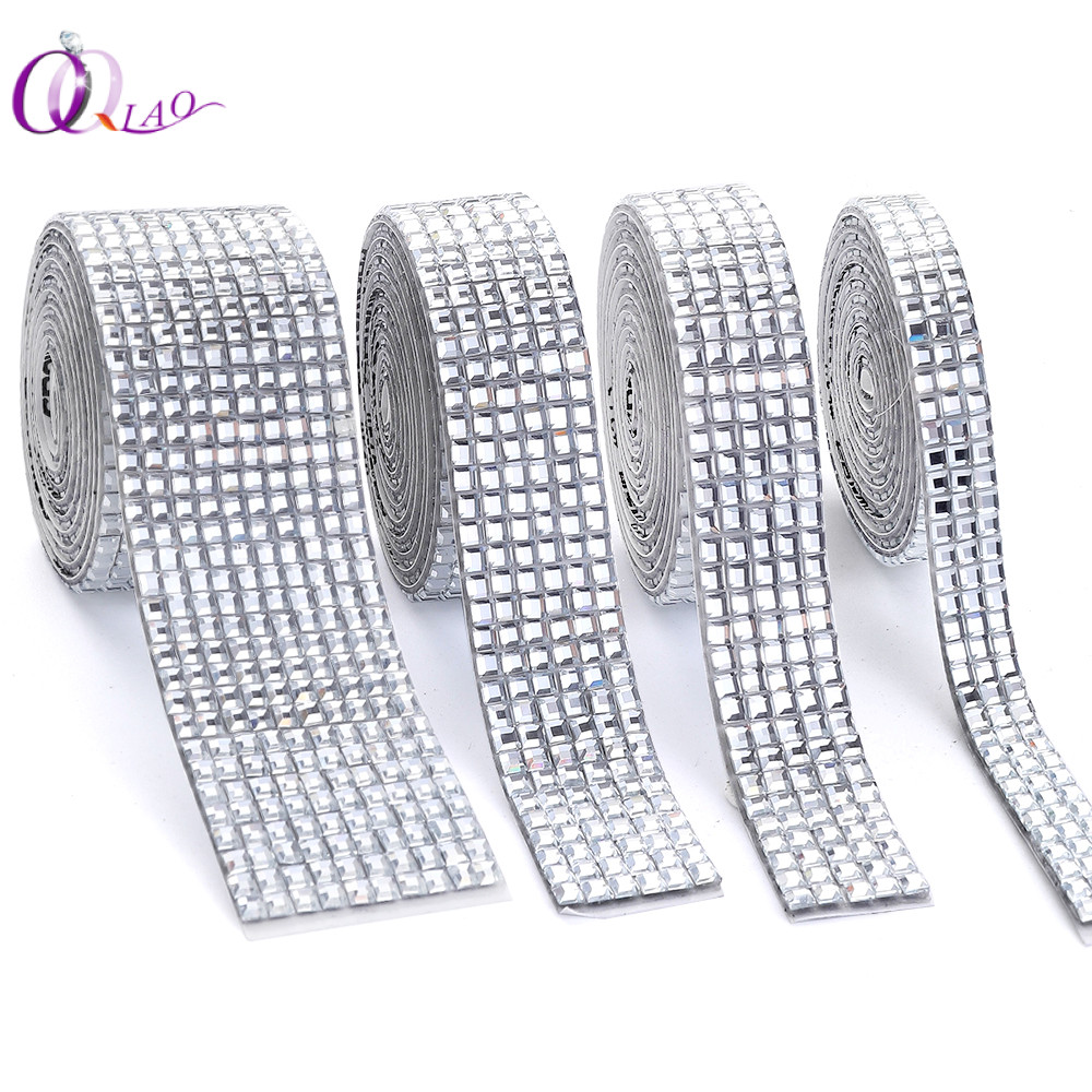 QIAO 90CM Self Adhesive Crystal Glass Squares Rhinestone Diamond Ribbon ...