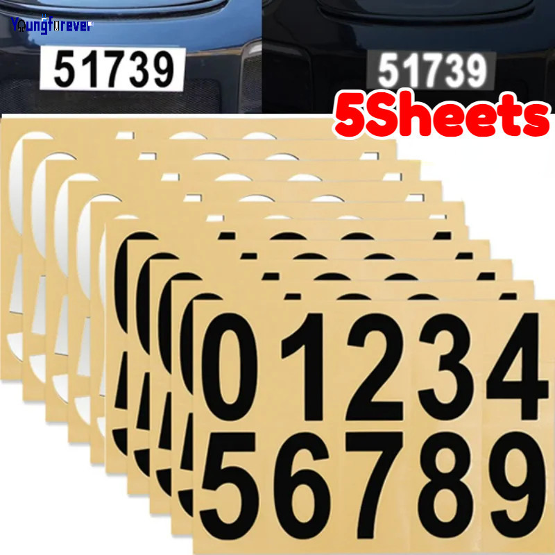 5Sheets PVC Rainproof 0-9 Digital Reflective Car License Plate Sticker ...