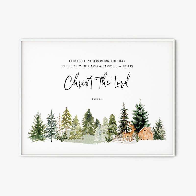 Luke 2 11 Christmas Christian Wall Art KJV Printable Watercolor Forest ...