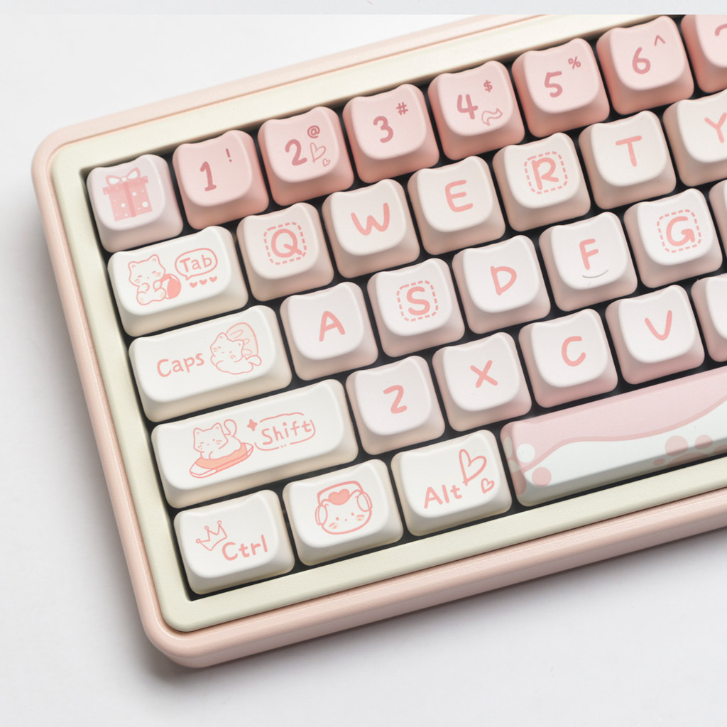 Lovely Pink Kitten Keycaps MAO Profile PBT Material 6.25u Stabilizer ...
