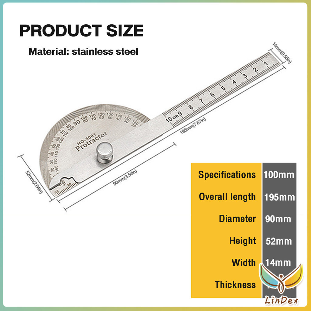 LD Stainless Steel Protractor Adjustable Roundhead Ruler 180 Degree ...