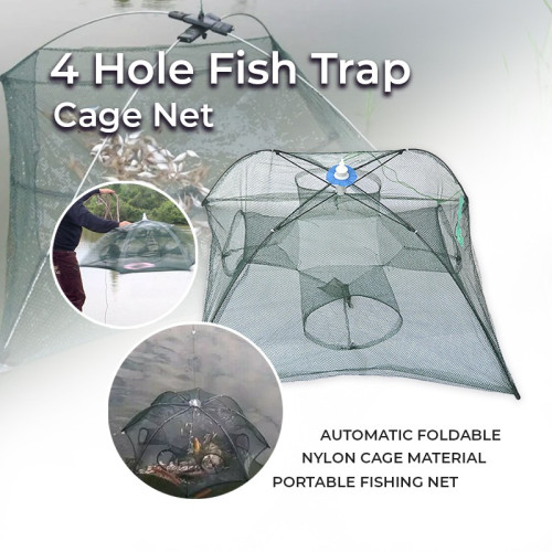 Foldable Portable 4 Holes Nylon Fish Trap Net Bait Bag to Catch Fish ...
