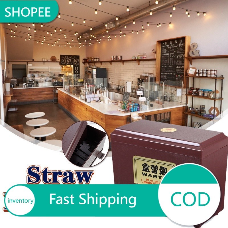 Straw Dispenser Pressing Type Edge Plastic Straw Box Restaurant ...