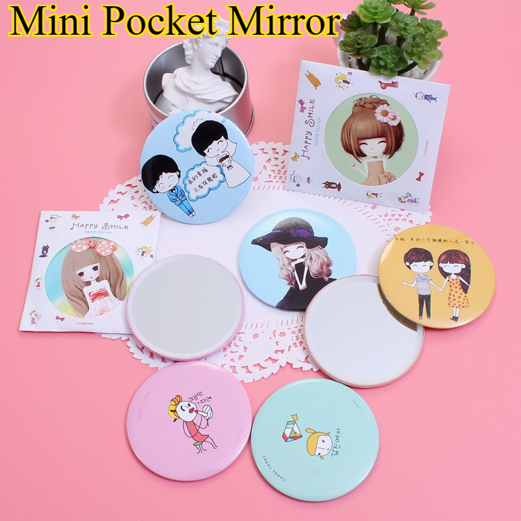 Mini Pocket Mirror Round Mirror Random Design Vanity Mirror Make Up ...