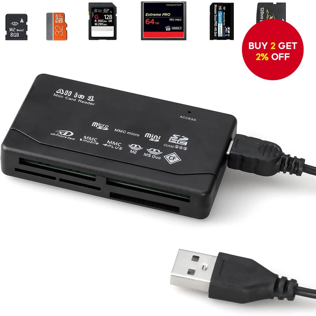 All In One Memory Card Reader For USB External Mini SDHC M2 MMC XD CF ...