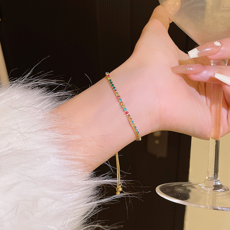 Dopamine Colorful Zircon Pull-out Bracelet ins Light Luxury Niche High ...