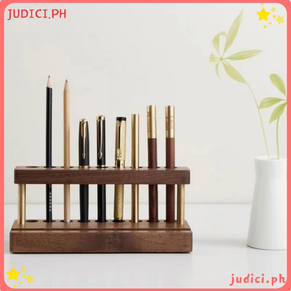 JUDICI Desk Organizer, Sleek 9 Slots Pen Holder, Modern Wood Phone ...