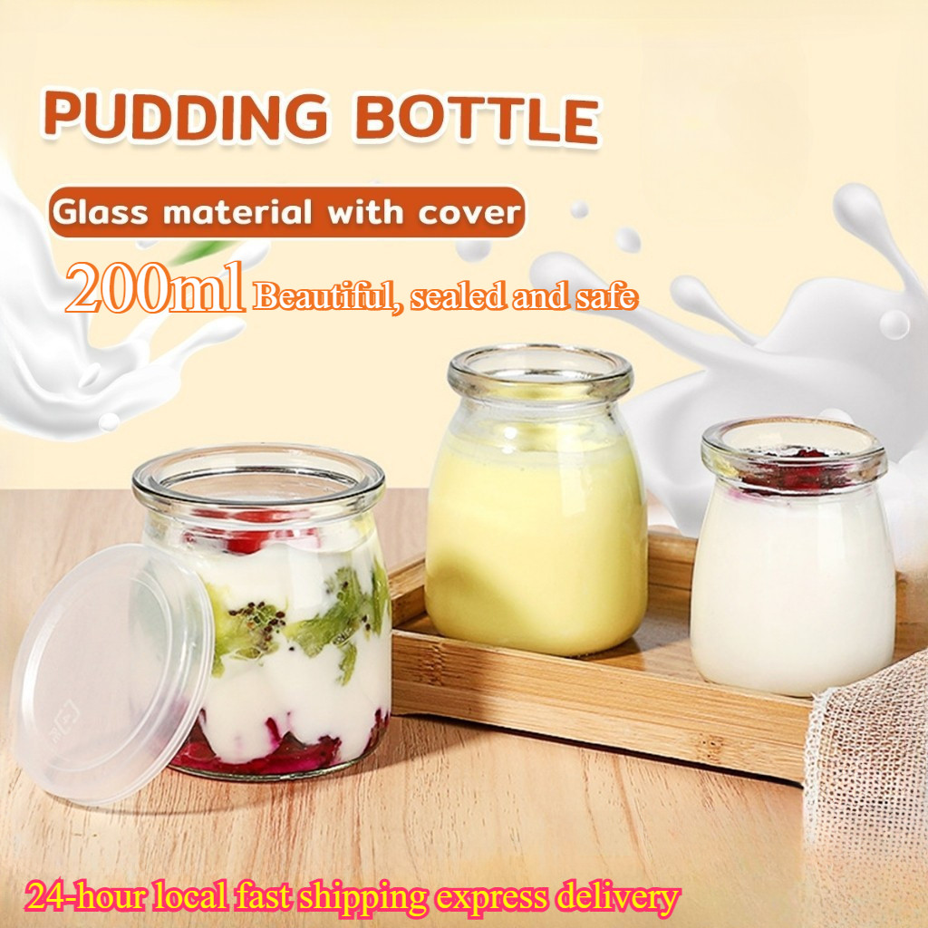 Pudding Bottle 100ml 150ml 200ml Glass Yogurt Cup Baking Mold With Lid ...