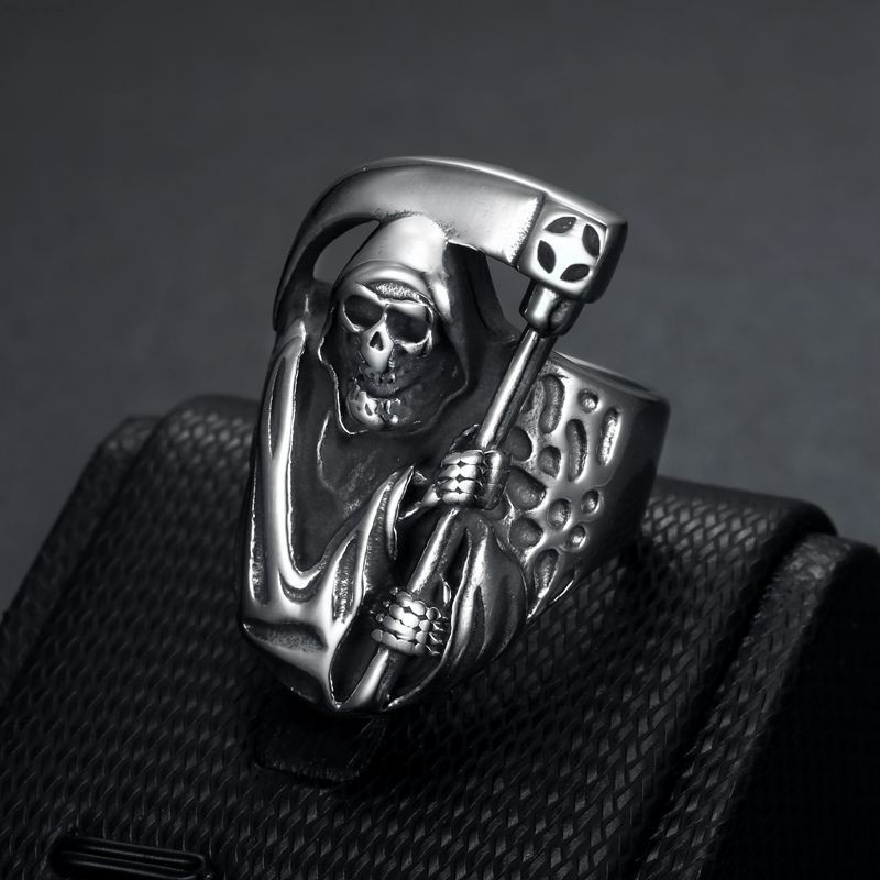 Vintage Punk Finger Ring Titanium Steel Polished Skull Death Scythe ...