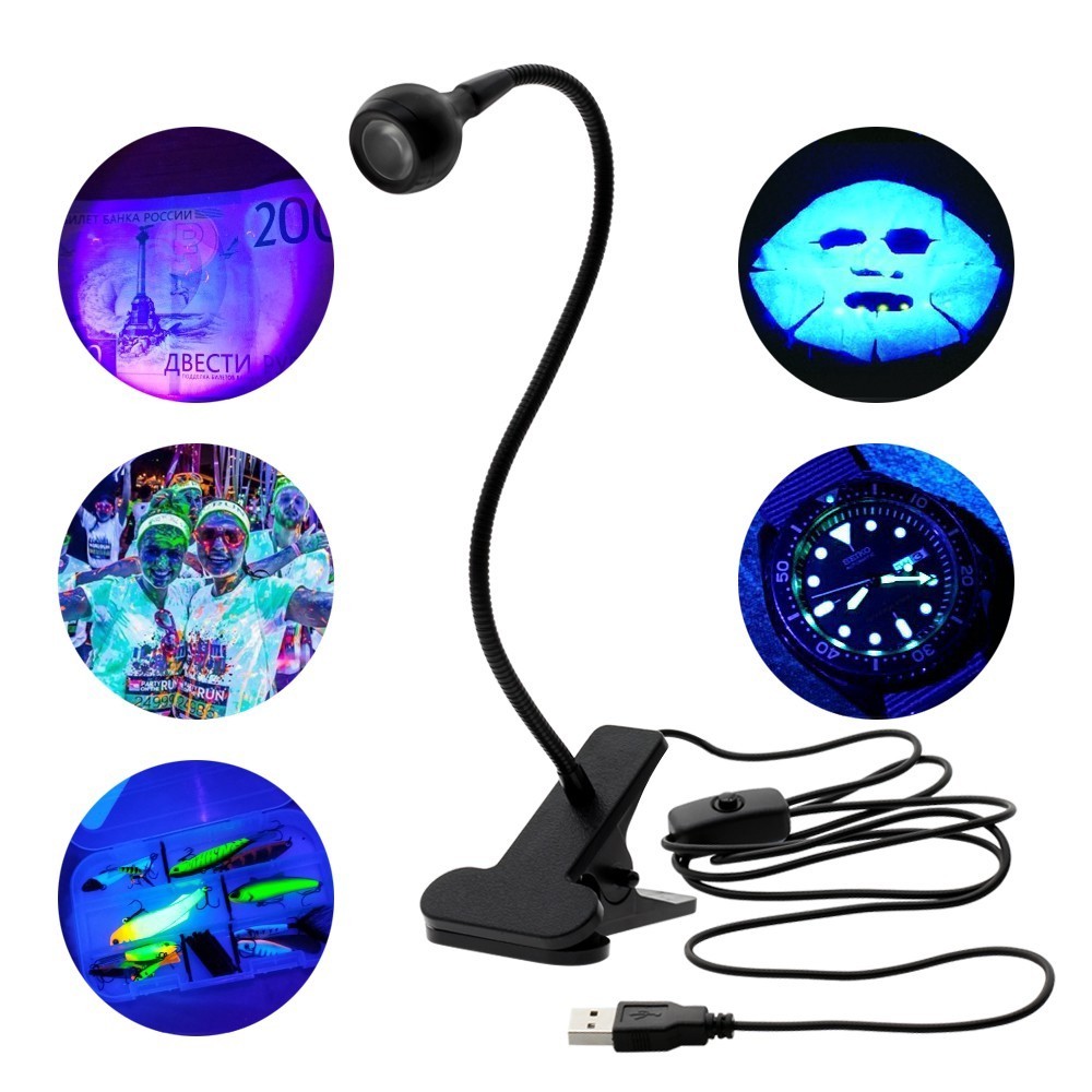 USB LED Clip Lamp Money Detect Light UV Light Nail Dryer Violet Light ...
