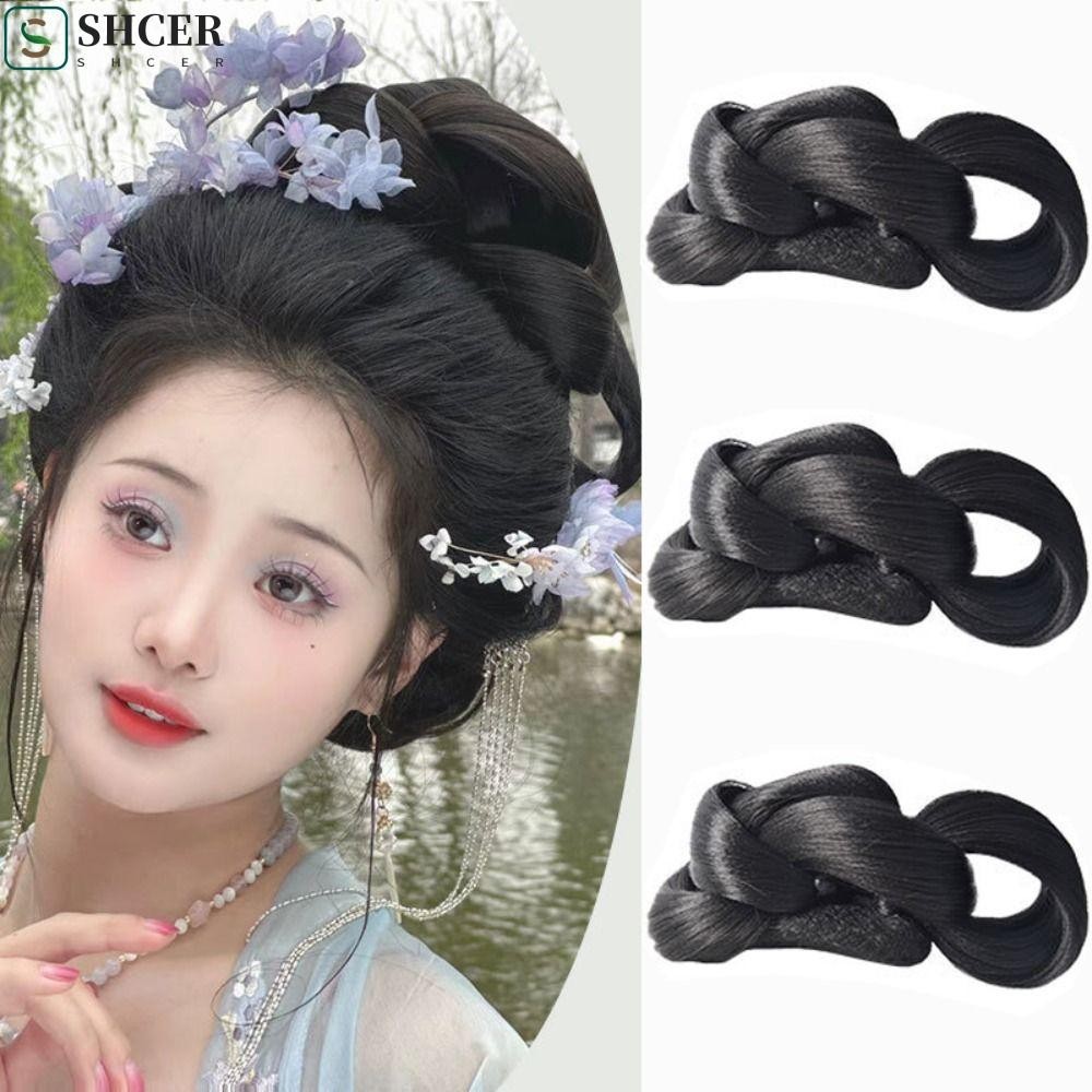 SHCER Chinese Ancient Wig, Traditional Retro Chignon Women Hanfu Wigs ...