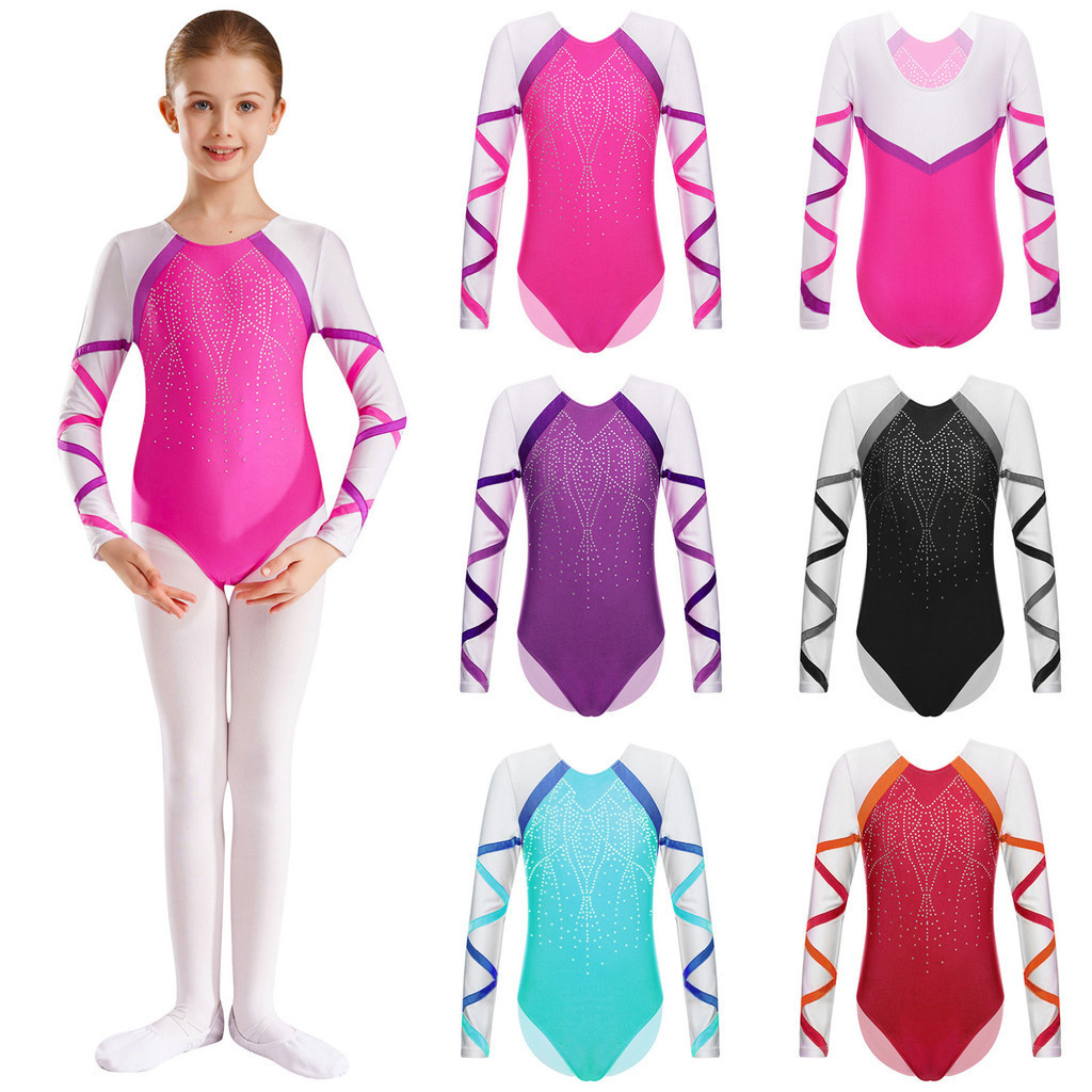 inhzoy Gymnastics Leotards for Girls Long Sleeve Mesh Dance Outfit ...