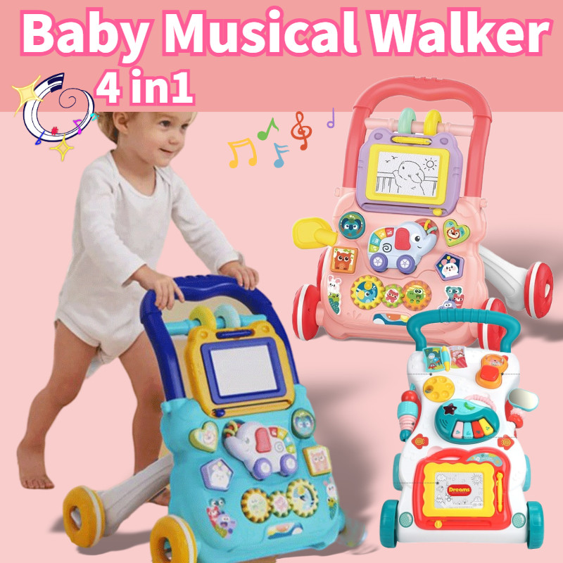 4 in1 Baby Musical Walker Sliding Trolley Toddler Multifunctional Push ...