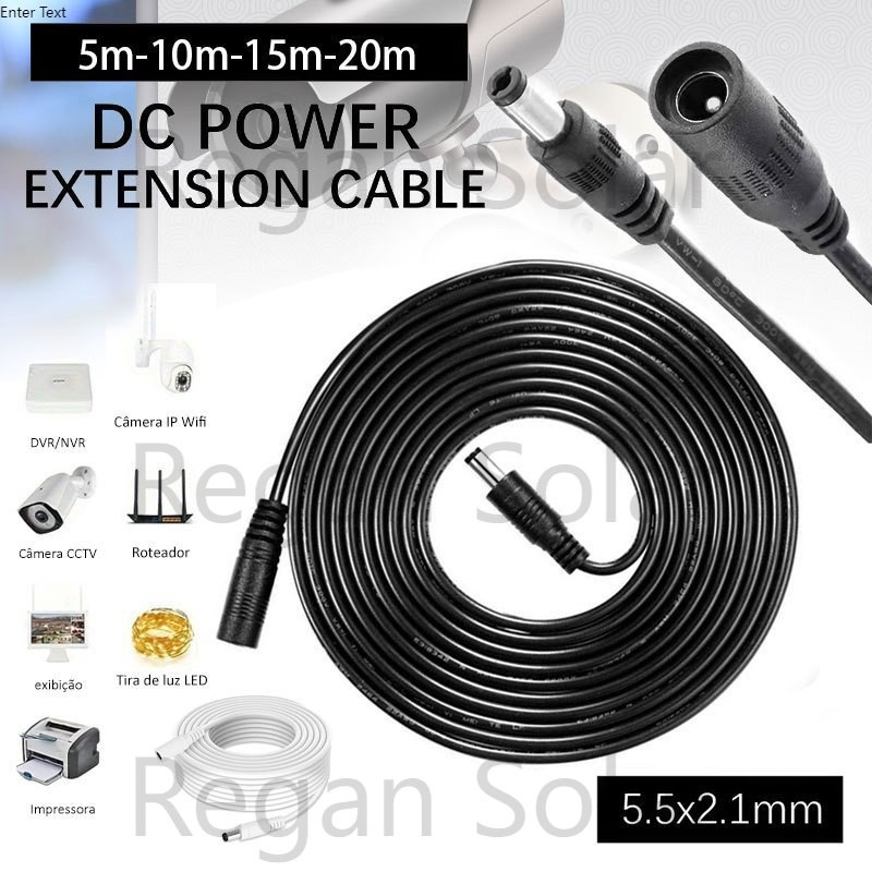 DC Extension Cable 5M 10M 15M 20M 2.1mm x 5.5mm Female to Male Plug for ...