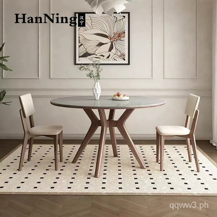 Nordic Stone Plate round Table with Turntable Modern Household Small ...