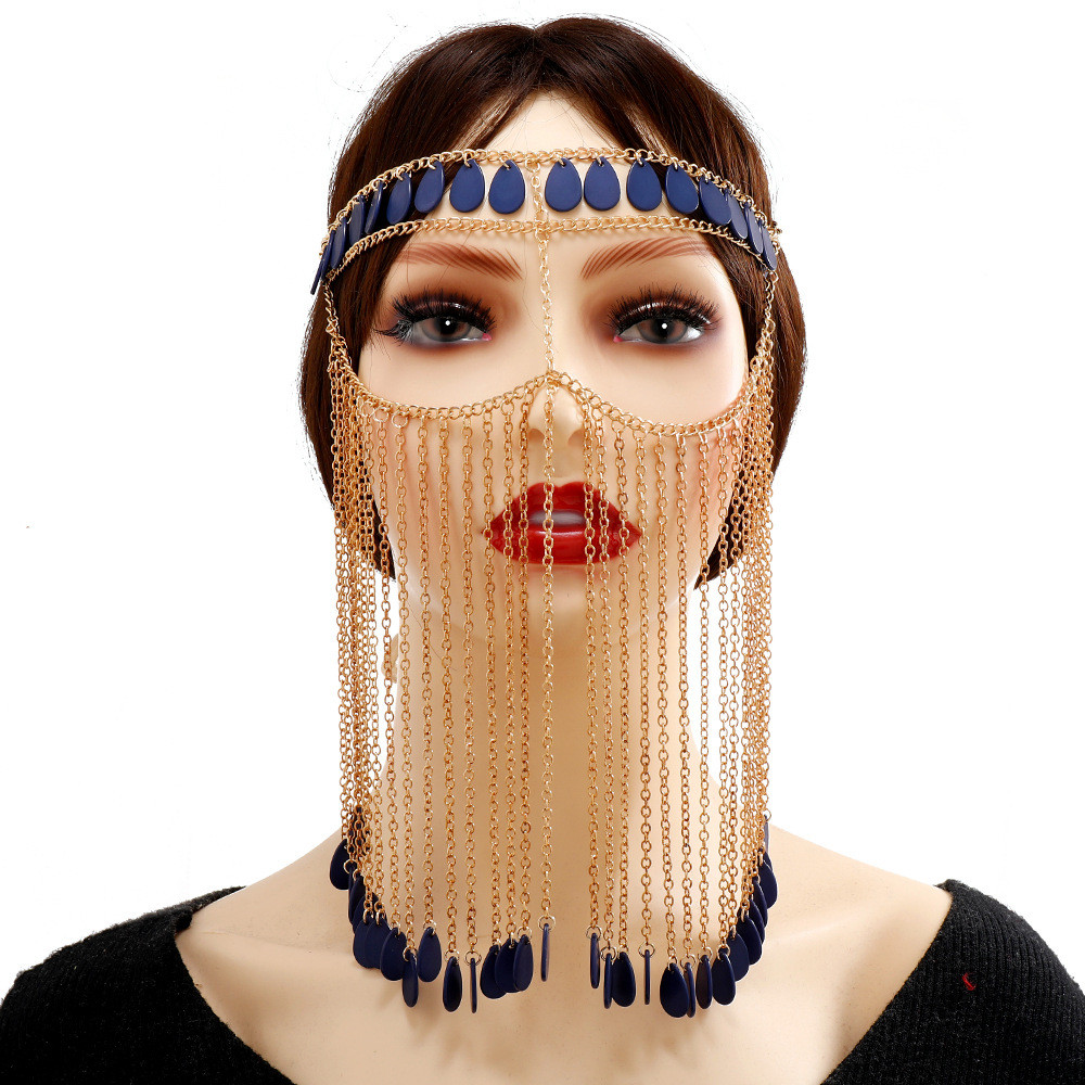 Ladies Headdress Party Dance Mask Bohemian Tassel Head Chain Face Chain ...