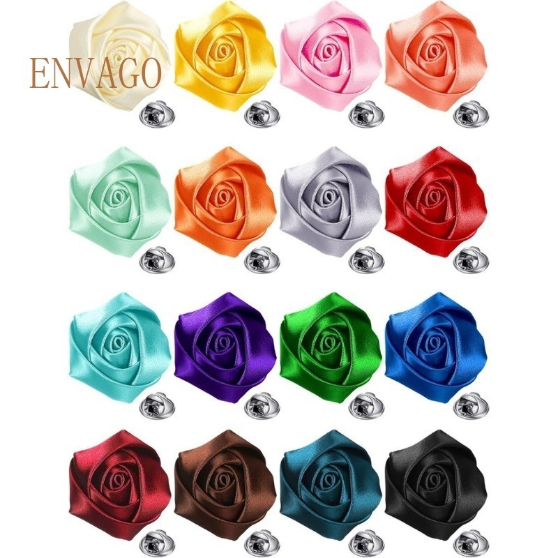 (35colors) girl corsage boy corsage Men's Lapel Pins Handmade Satin ...