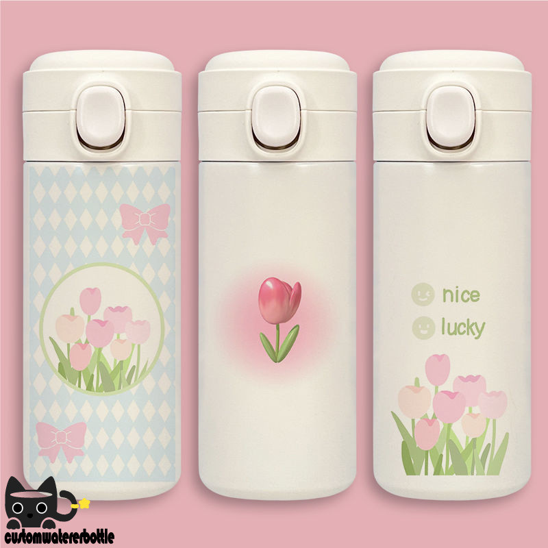 Japanese Style Water Cup Vintage Tulip Bouquet Vacuum Cup for Girls ...