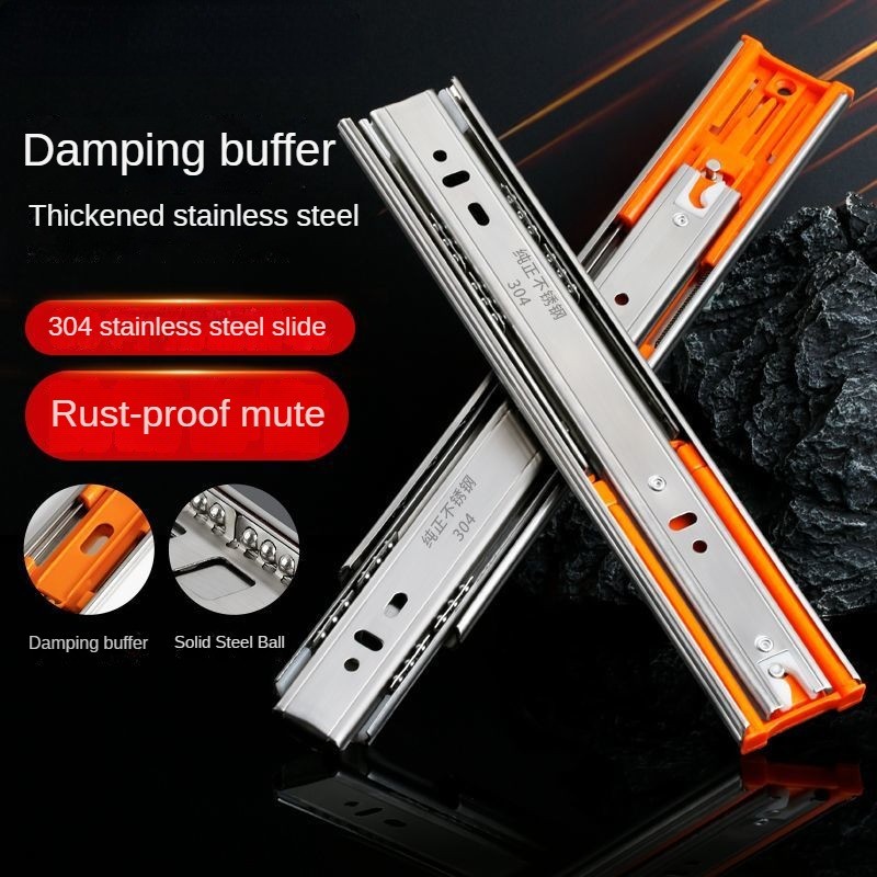 Stainless steel sliding chute guide rail wardrobe drawer slide three ...