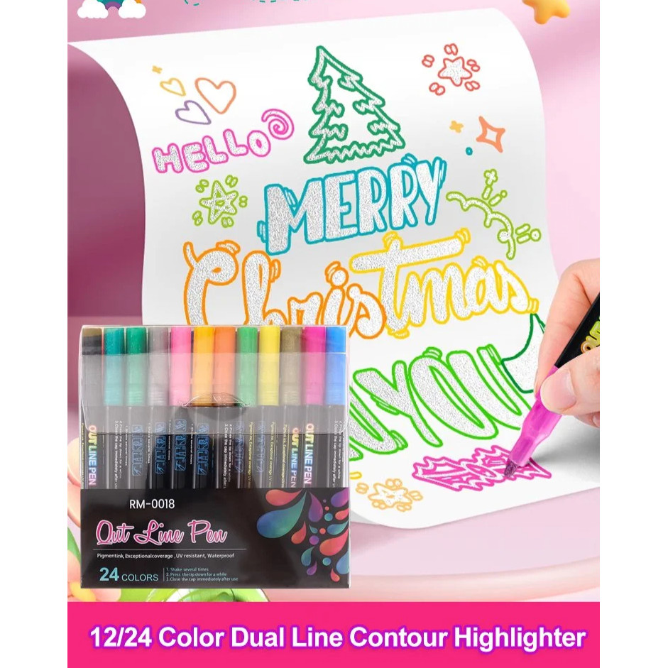 Double line outline handwriting clear outline highlighter | Shopee ...