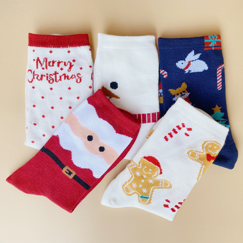 Christmas Socks Santa Claus Elk Snowman Gingerbread Man Cartoon Cute ...