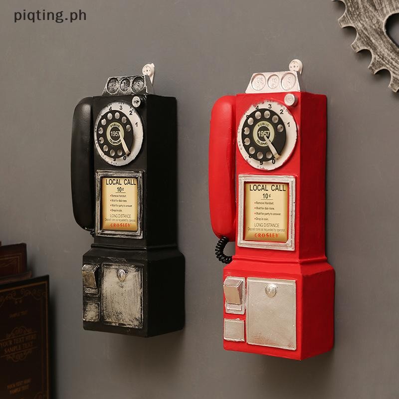 PP Vintage Telephone Model Wall-Mounted Resin Booth Telephone Figurine ...