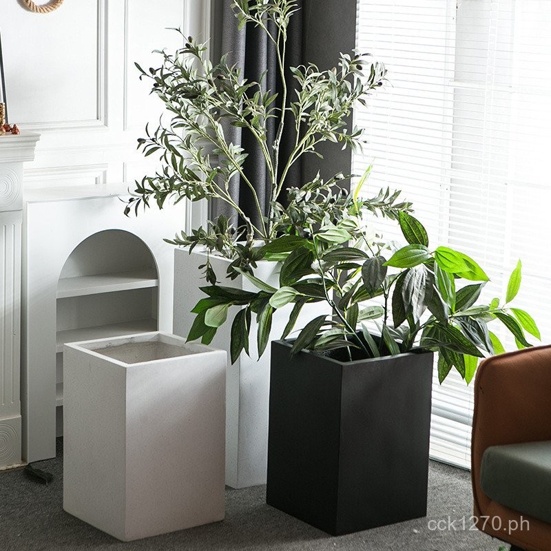 Nordic Minimalist Magnesium Mud Square Tall Floor Flower Pot for Fiddle ...