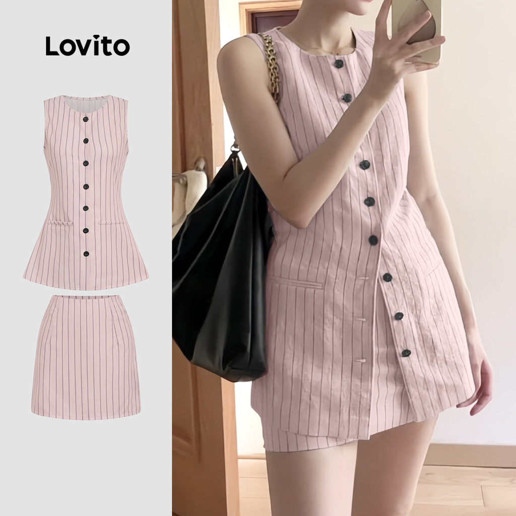 Lovito Women Casual Skirt Sets Button Soft and Comfortable Spring ...