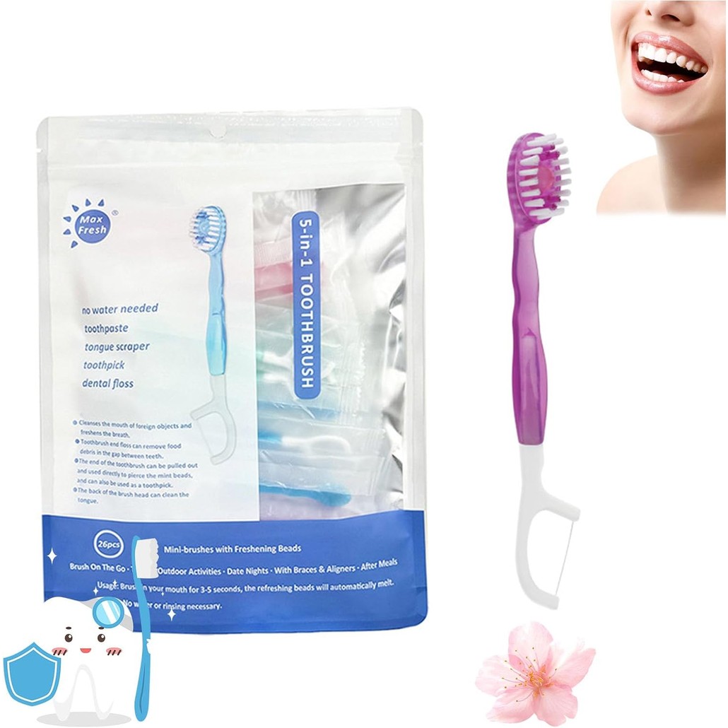 5 in 1 Mini Toothbrush & Floss & Tongue Scraper & Toothpick Set, 26Pcs ...