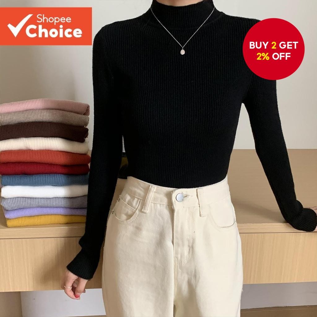 Fall/Winter Knitted Solid Sweater Long Sleeves Top | Shopee Philippines