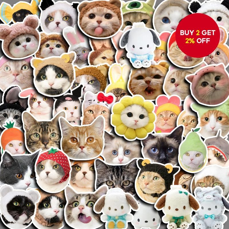 50PCS Cute Cat Face Stickers - Adorable Kitten Decals for Phone Cases ...