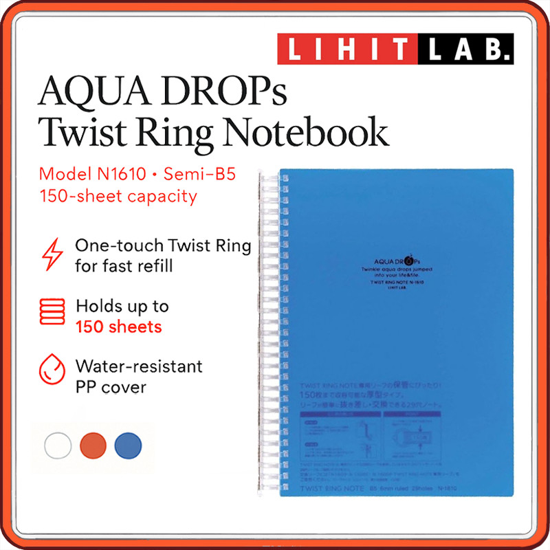 LIHIT LAB AQUA DROPs N1610 Twist Ring Notebook – Refillable Semi‑B5 ...