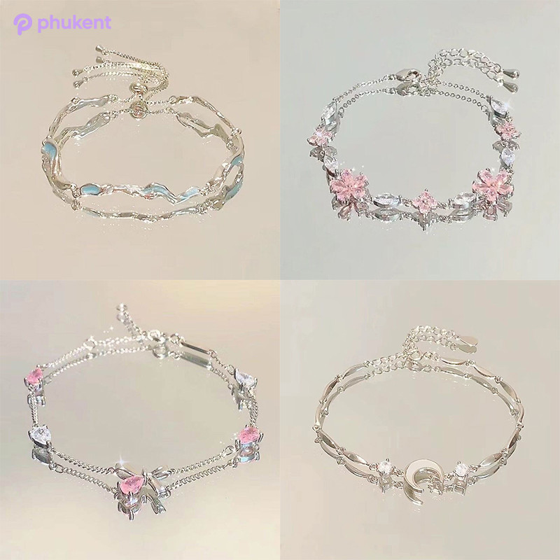 Women Niche High-end Bracelet Best Friend Moon Bracelet Pink Cherry ...