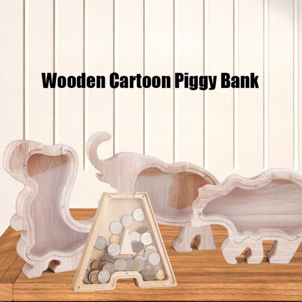 Wooden Cartoon Alphabet Piggy Bank 3 Years + | Shopee Philippines