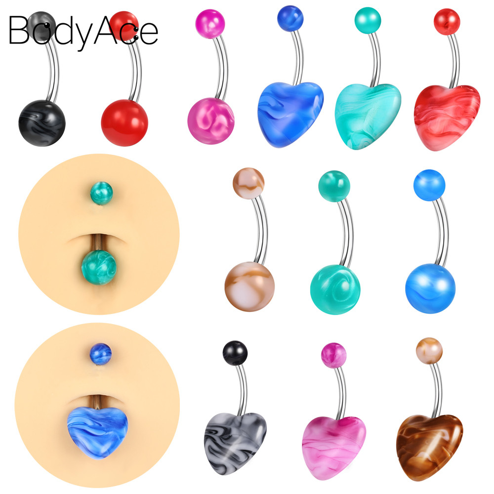 Bodyace 1 Pc 14G Navel Ring Green Navel Piercing Brown Belly Button ...