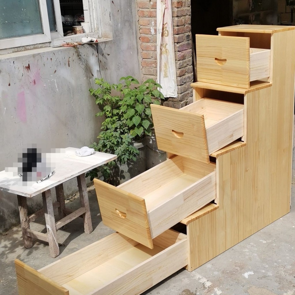 Solid Wood Step Cabinet Locker Bunk Bed Multi-Functional Step Ladder ...