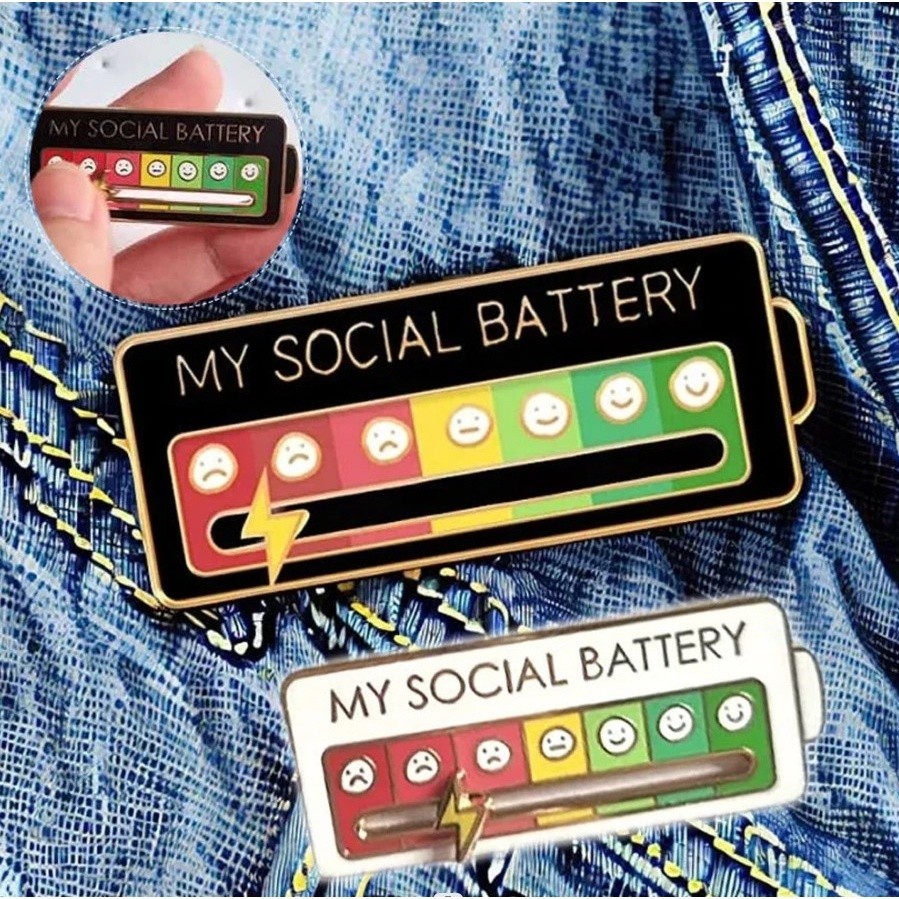 Rainbow Slidable Personalized Social Battery Enamel Brooch MY SOCIAL ...