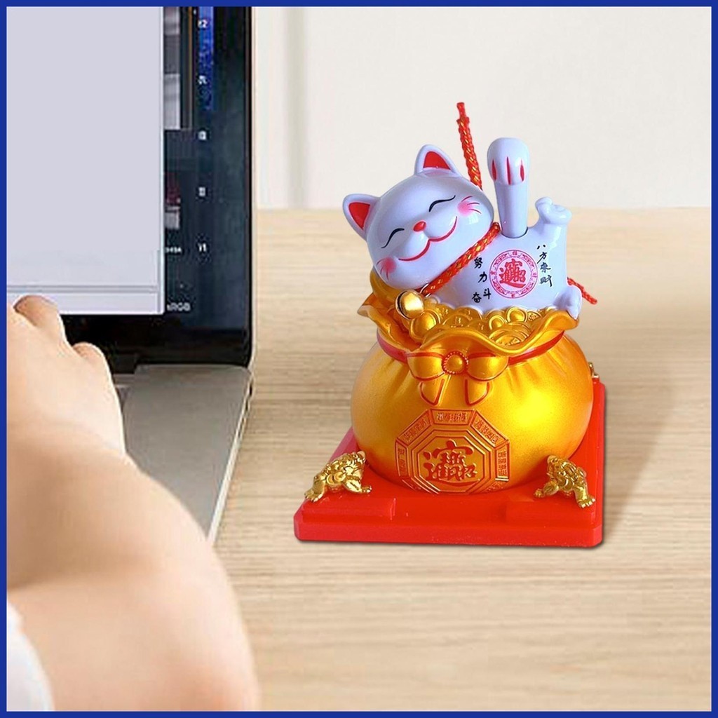 Chinese Lucky Cat Cute Fortune Cat with Solar Powered Design Car Statue ...