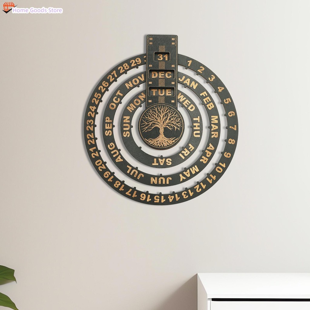 Rotating Circular Wall Calendar Interactive Wood Disc Calendar Hanging ...