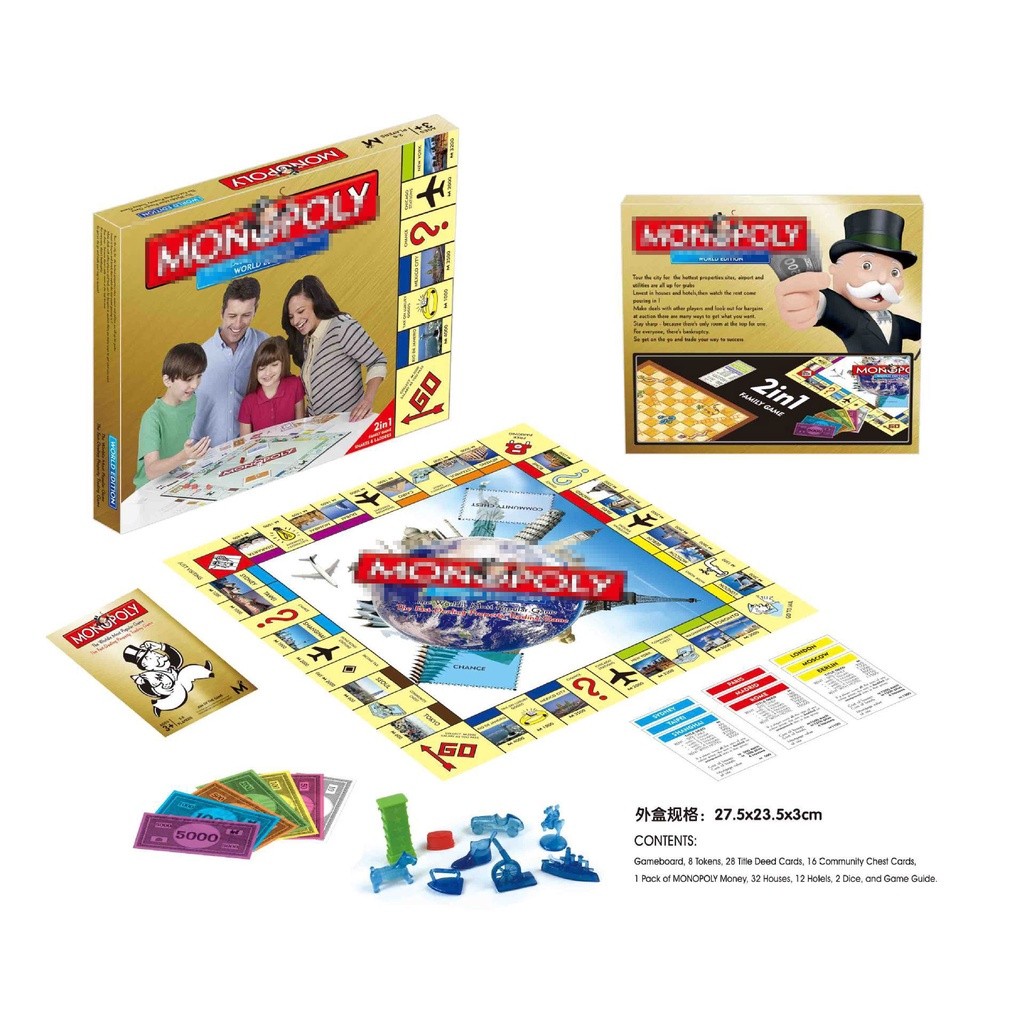 2in1 snake ladder Monopoly Chess Board Game Classic Traditional Game ...