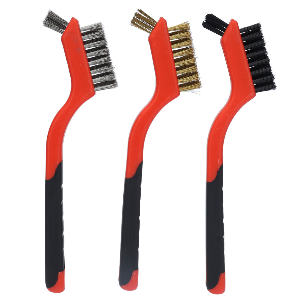 Wire Brush Set Brass Stainless Steel Bristles with Curved Handle Grip ...