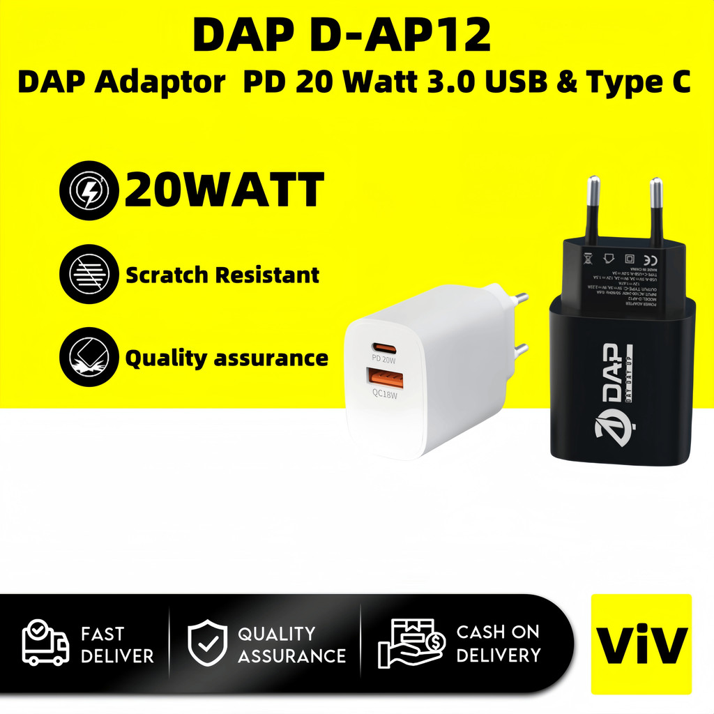 DAP Fast Charging Adapter PD 20 Watt 3.0 Dual Output USB & Type C ...