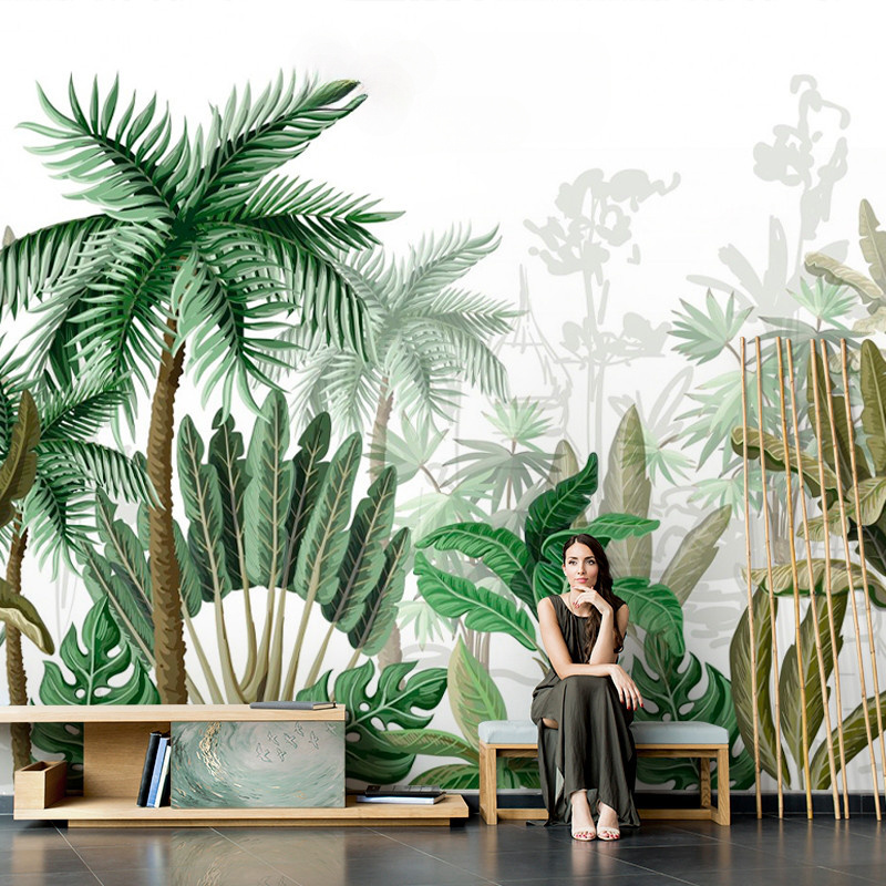 Custom Banana Leaf Tropical Rainforest Plant Wallpaper Home Decor Mural ...