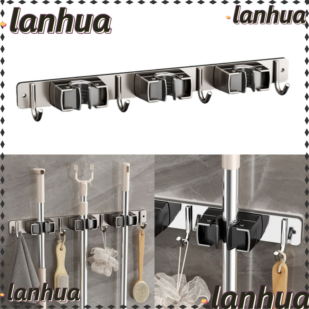 LANHUA Mop Rack, Stainless Steel Wall Mounted Broom Organizer, No Drill ...