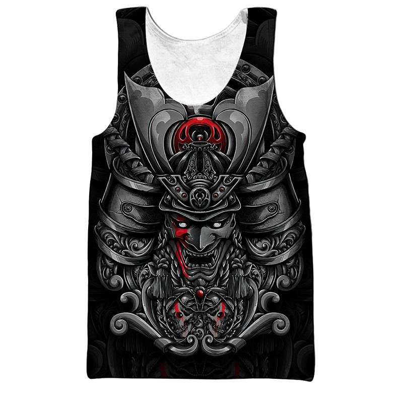 Retro Japanese Samurai Armor Mask Tattoo Men Tank Top Harajuku Fashion ...